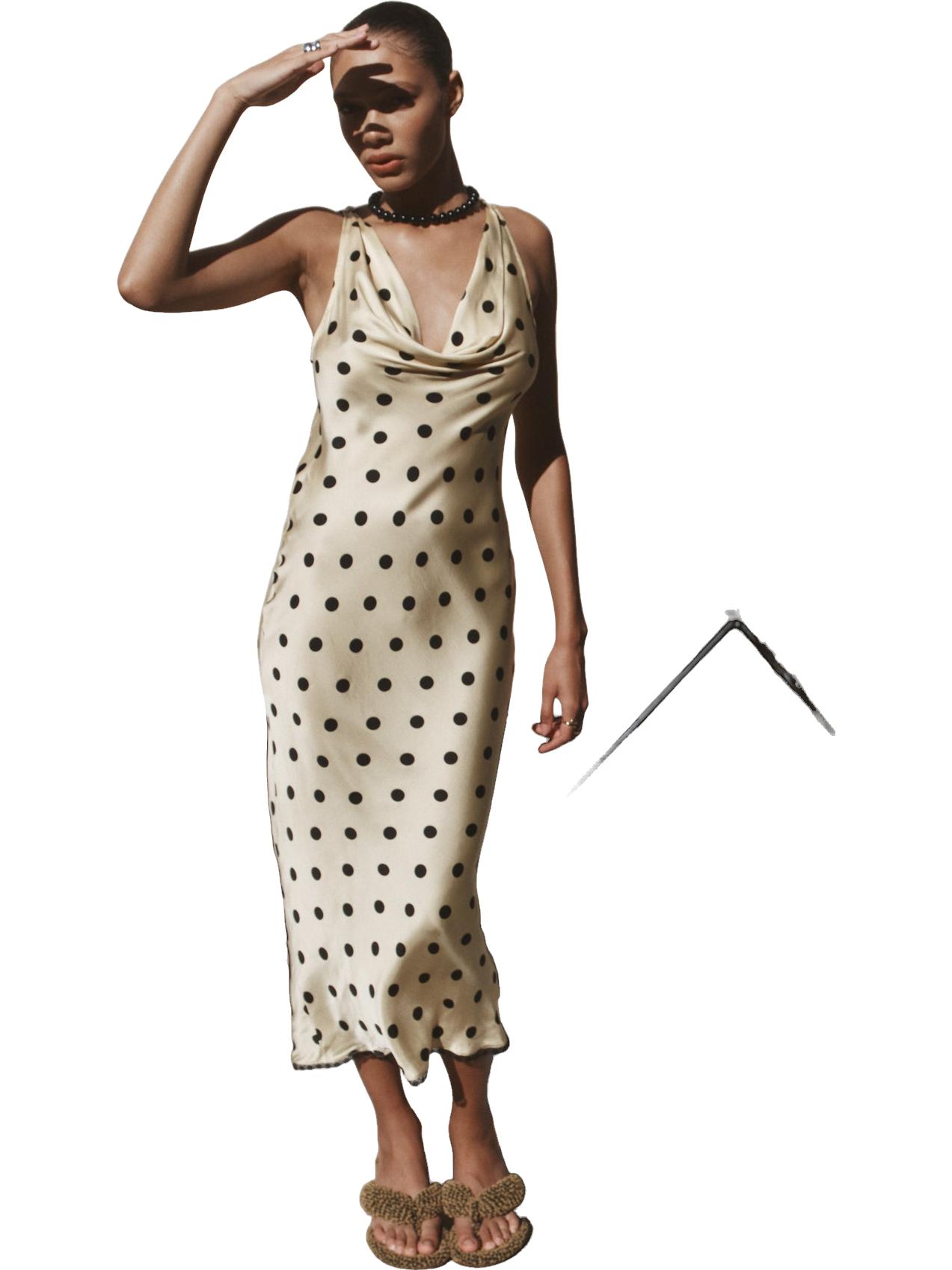 SWF S/W/F Boutique - International Bias-Cut Cowl Midi Dress with Polka Dots